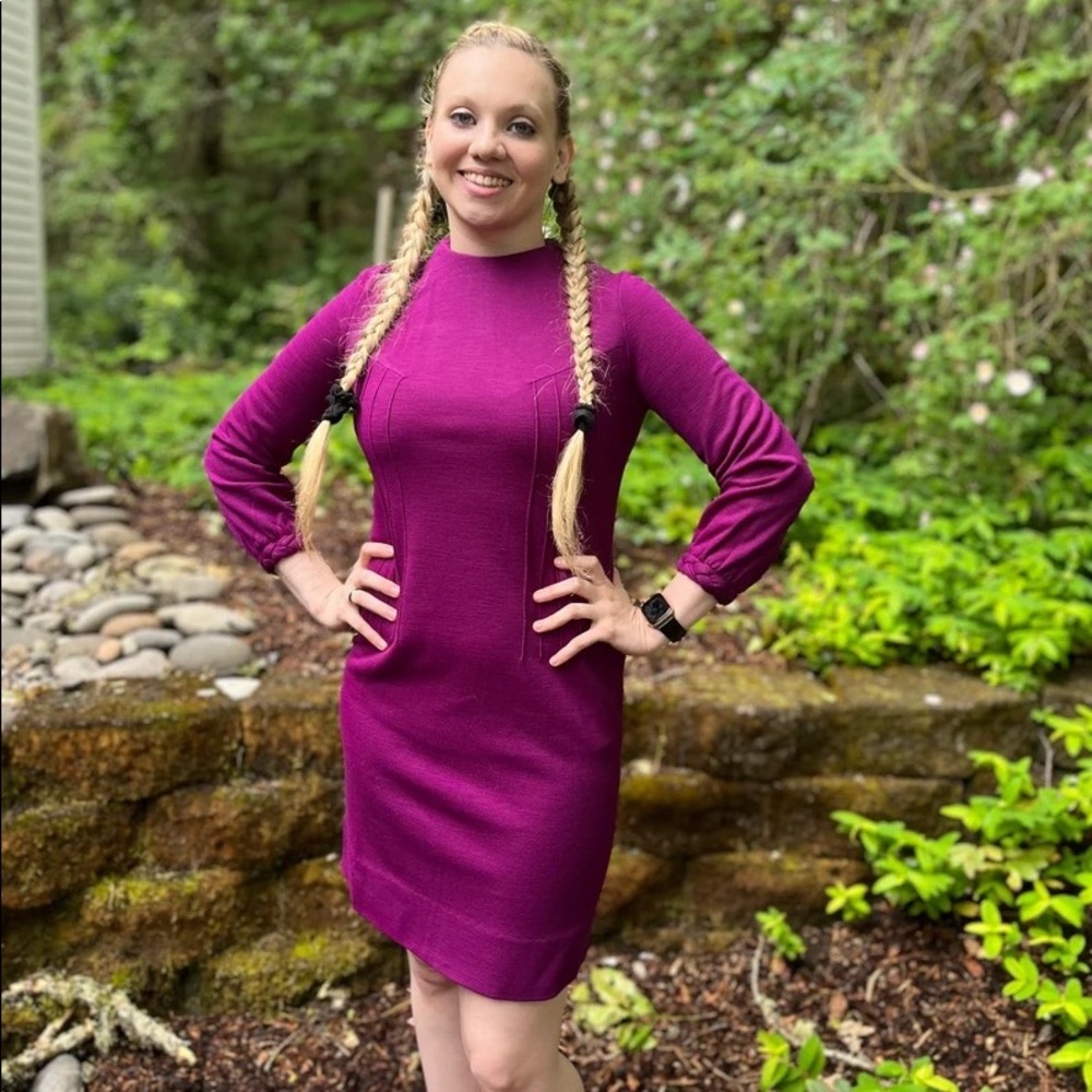 1960s Jonathan Logan Petite Purple Knit Mod Dress Siz… - Gem